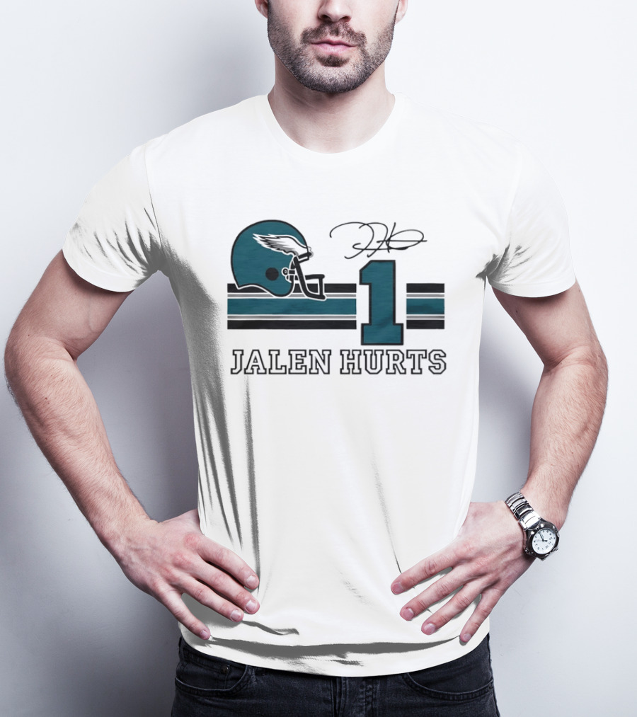 Philadelphia Eagles Jalen Hurts Helmet Number 1 Signature T-Shirt