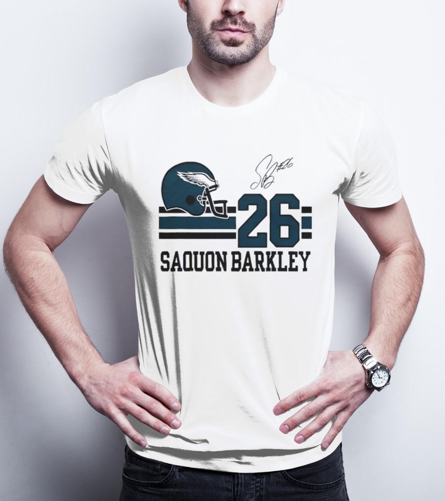 Philadelphia Eagles Saquon Barkley Helmet 26 Signature T-Shirt