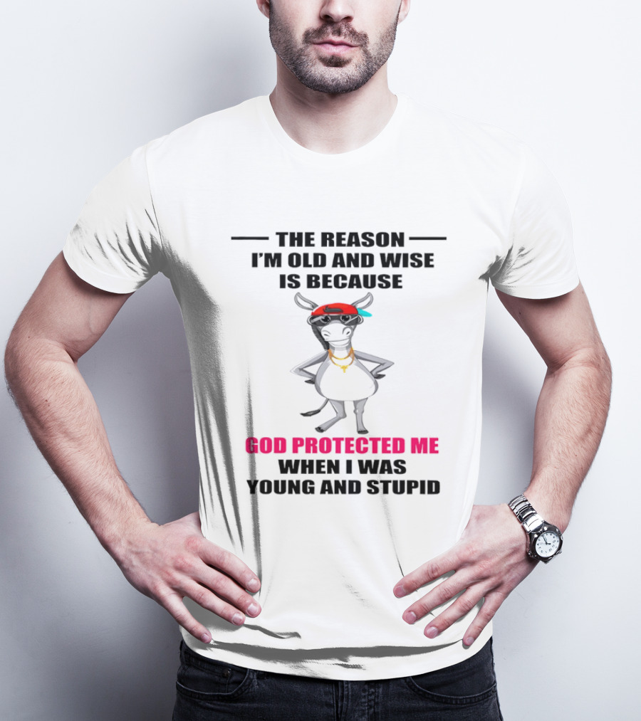 The Reason I'm Old And Wise God Protected Me When I Was Young And Stupid Cool Cow With Cap And Chains T-Shirt
