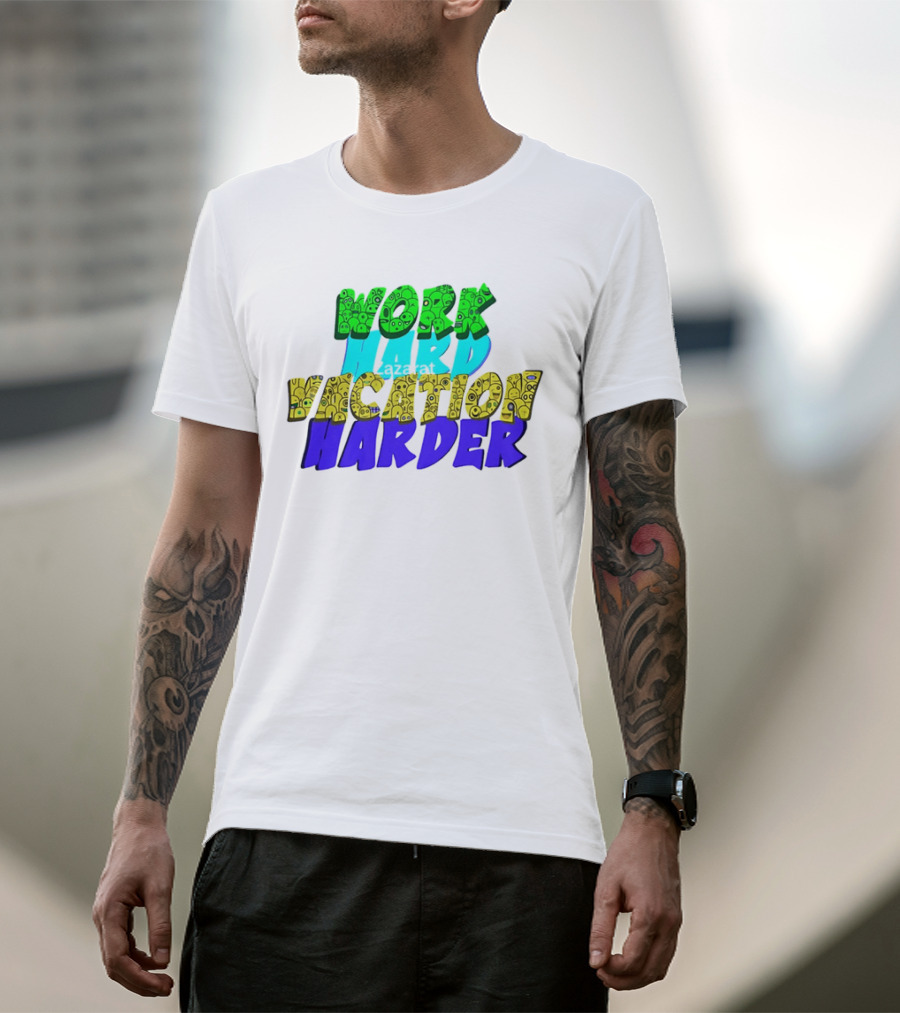 Work Hard Vacation Harder Emoji Patterned Colorful T-Shirt