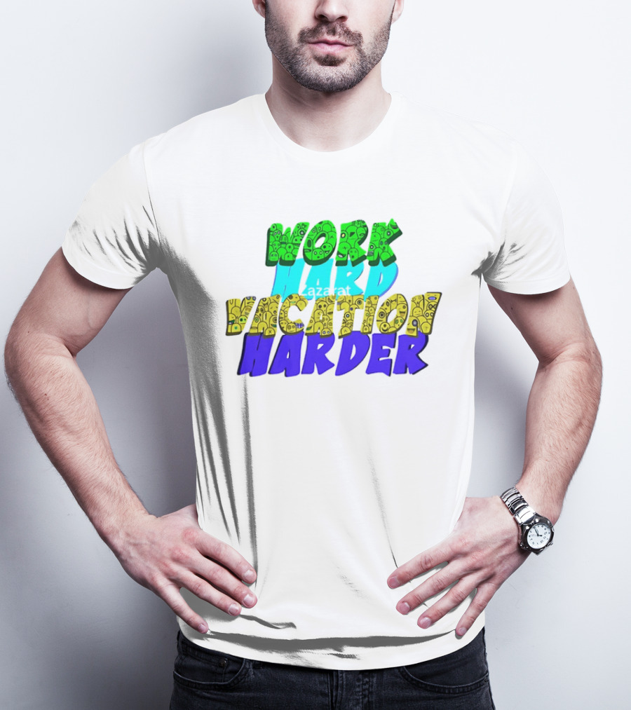 Work Hard Vacation Harder Emoji Patterned Colorful T-Shirt