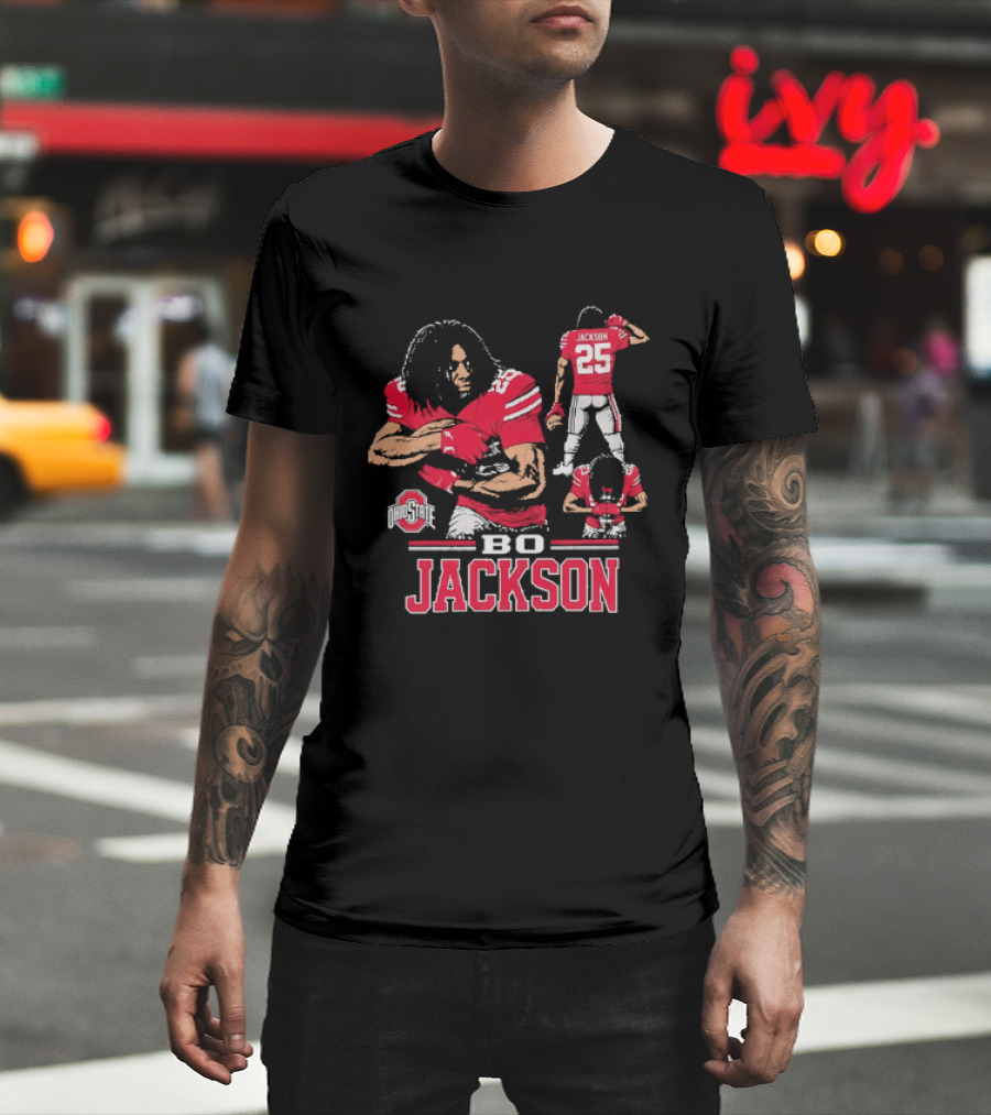 Bo Jackson Ohio State Buckeyes Number 25 Collage Red Jersey T-Shirt