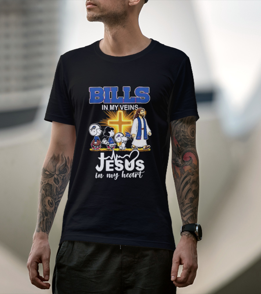 Bills In My Veins Jesus In My Heart Cartoon Characters Walking Cross T-Shirt