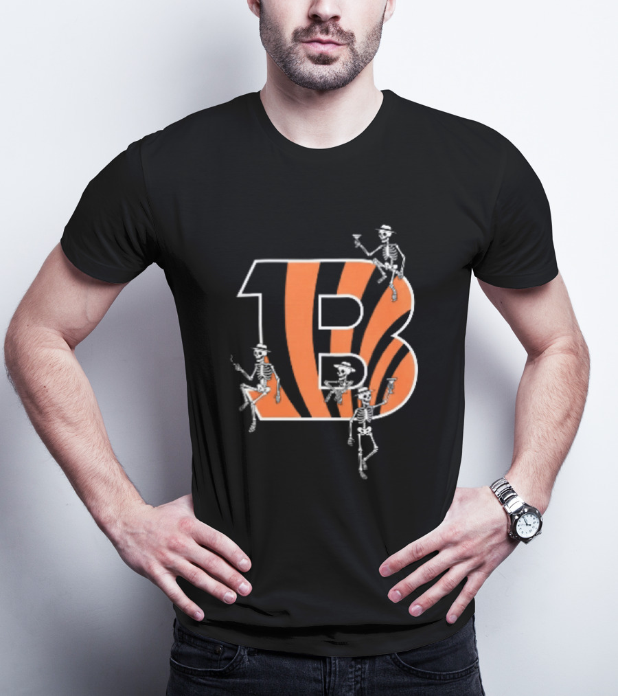 Cincinnati Bengals Party Skeletons Logo B With Stripes T-Shirt