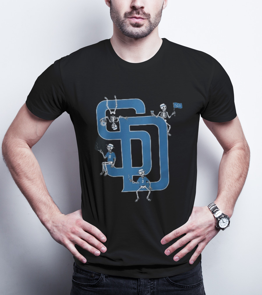 Detroit Lions San Diego Padres MLB Skeletons Interlocking SD T-Shirt