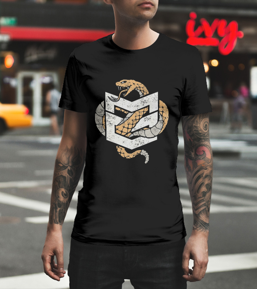 Distressed Rattlesnake Coiled Through Geometric T-Shirt