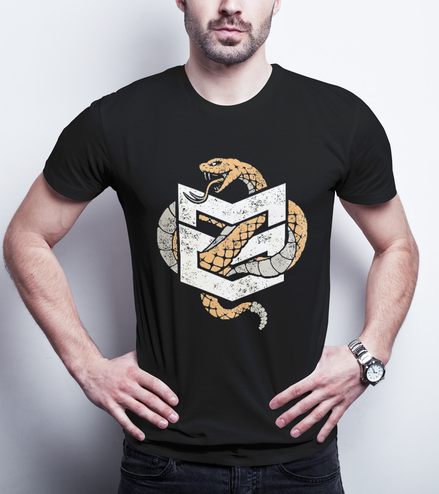 Distressed Rattlesnake Coiled Through Geometric T-Shirt