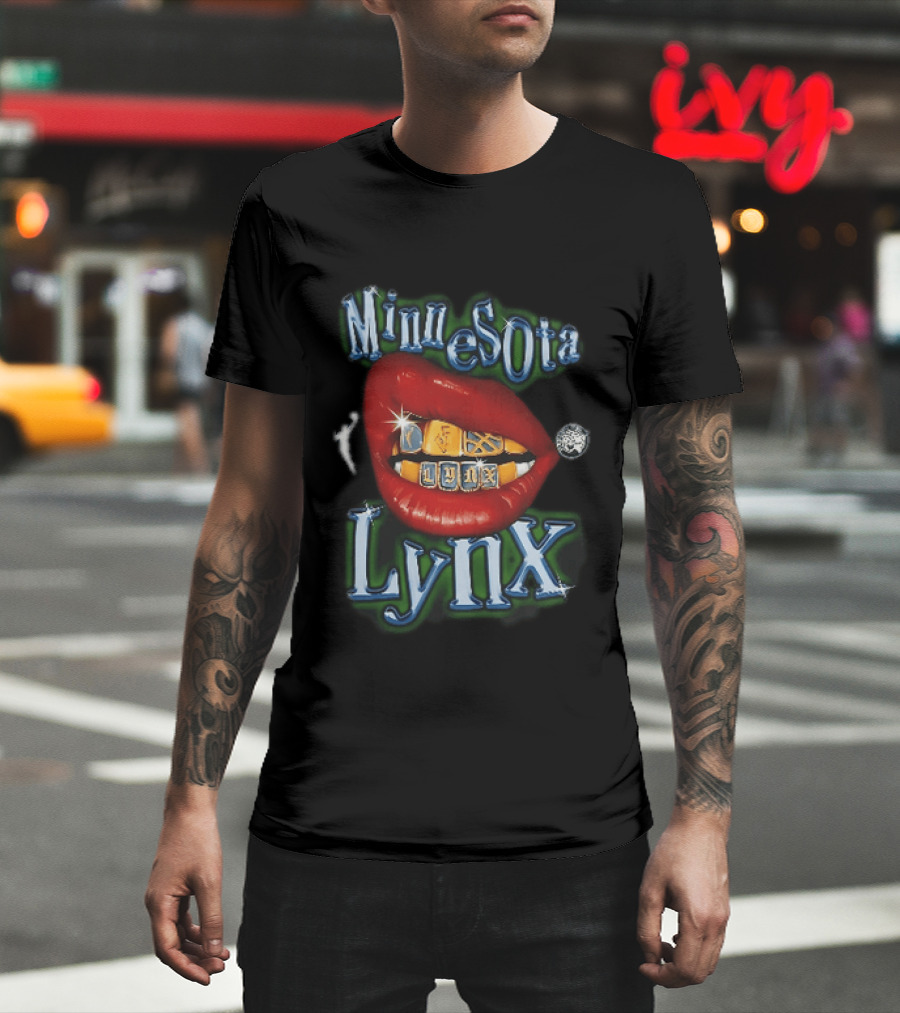 Minnesota Lynx Red Lips Gold Grillz Chrome Lettering WNBA T-Shirt