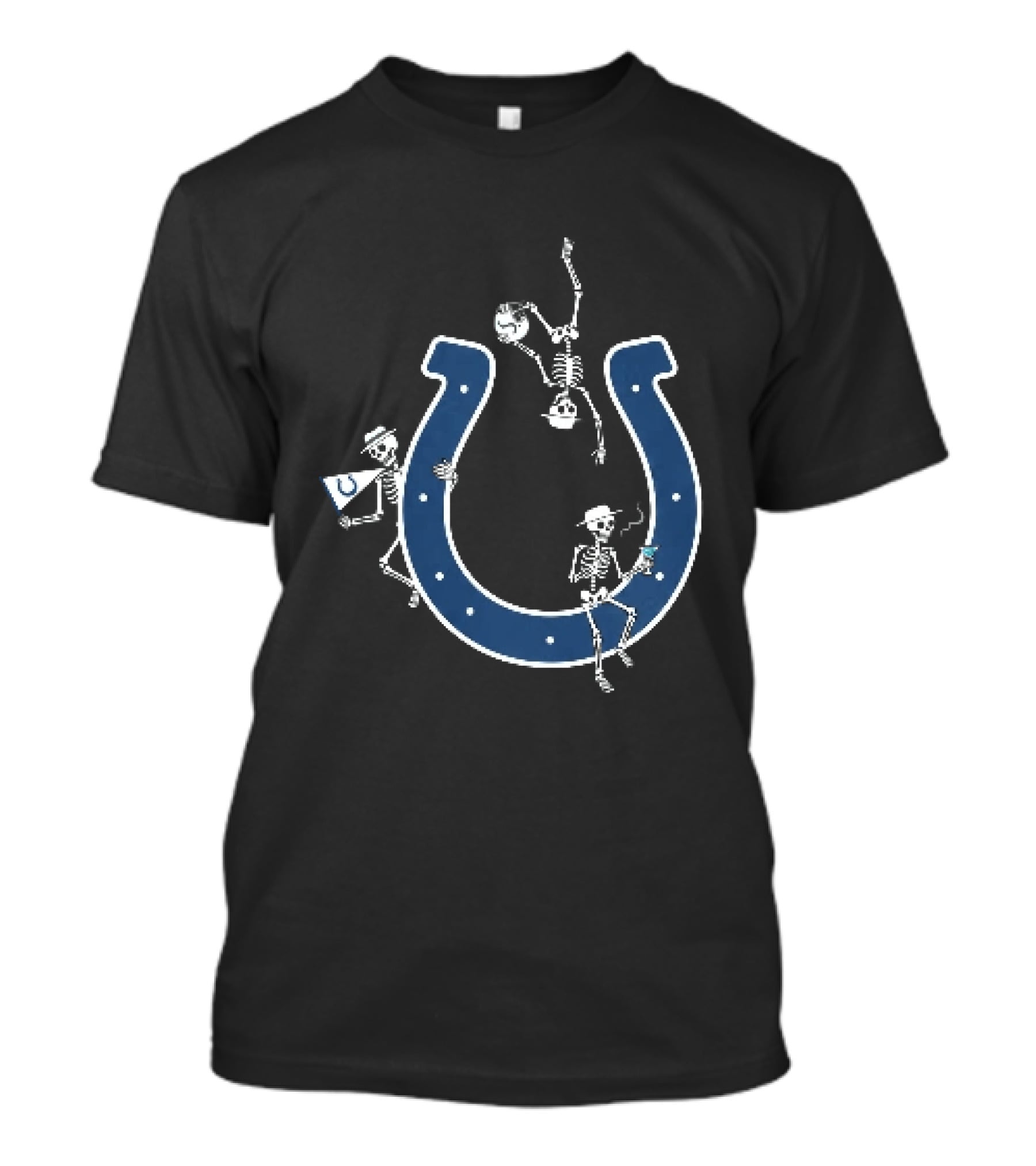 Indianapolis Colts Skeletons Celebrating With Hats And Drink By Horseshoe T-Shirt