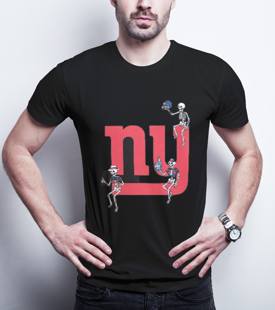 New York Giants Skeletons Dance With Football Helmets T-Shirt