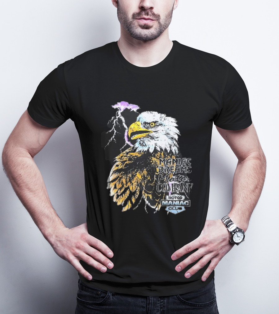 Maniac Dreams Motor Company Bald Eagle Purple Lightning Bolt Club T-Shirt