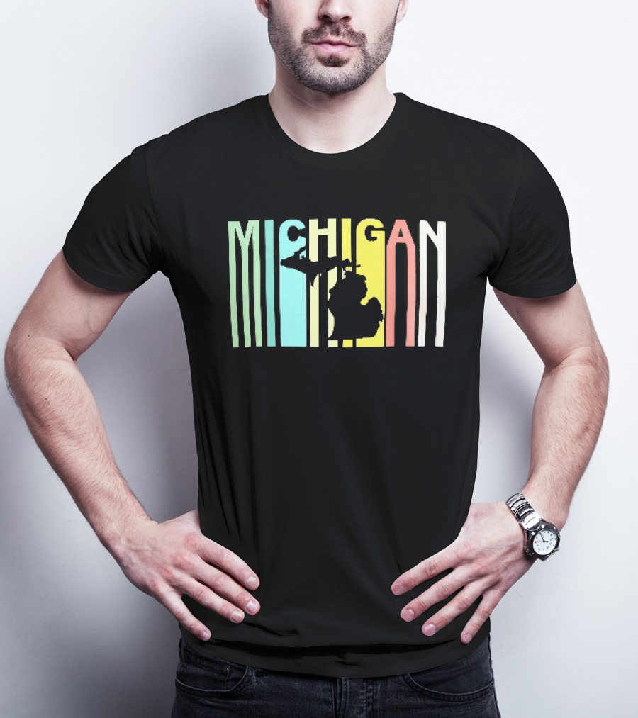 Michigan Colorful Vertical Stripe Map T-Shirt
