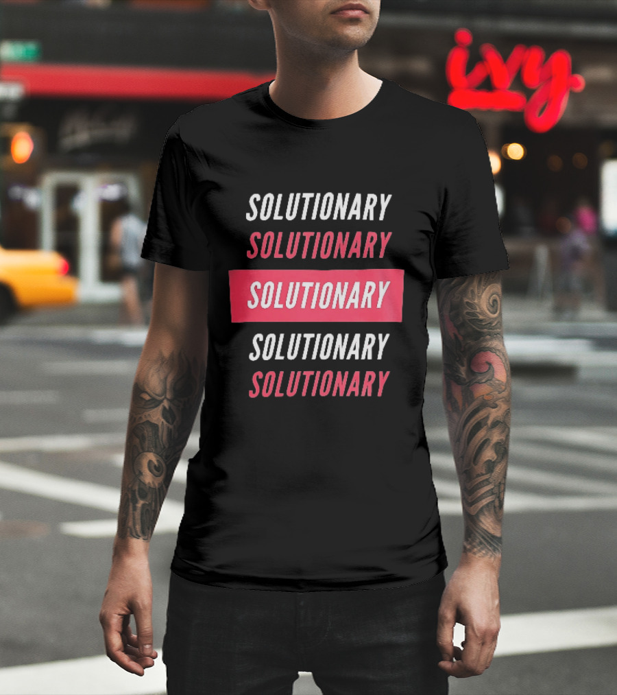 SOLUTIONARY Stacked Text Slanted Red Rectangle T-Shirt