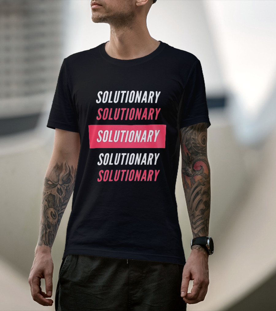 SOLUTIONARY Stacked Text Slanted Red Rectangle T-Shirt