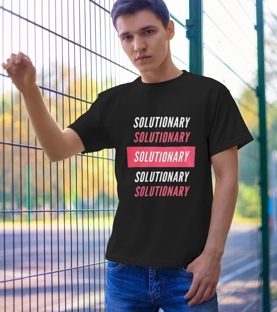 SOLUTIONARY Stacked Text Slanted Red Rectangle T-Shirt