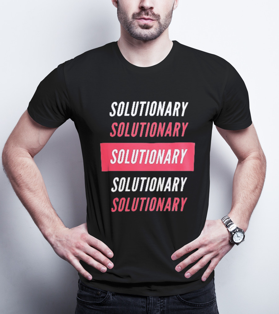 SOLUTIONARY Stacked Text Slanted Red Rectangle T-Shirt