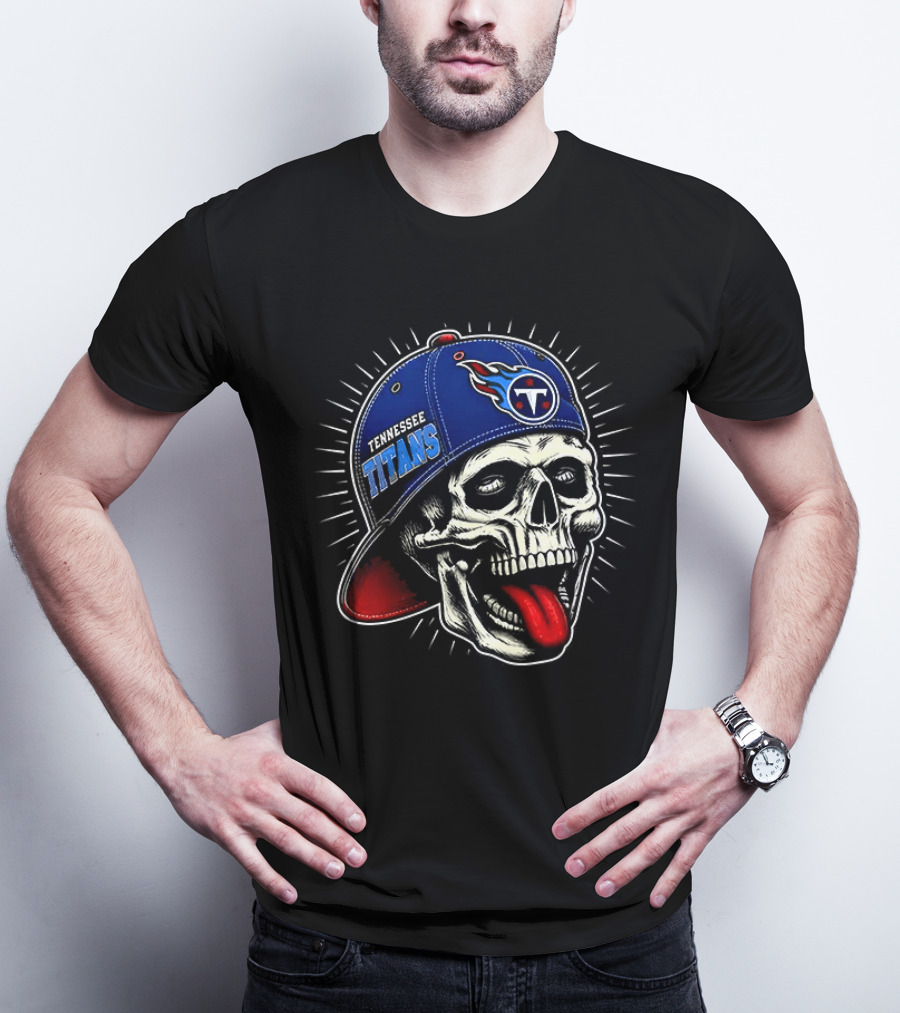 Tennessee Titans Skull Cap Logo Tongue Out T-Shirt
