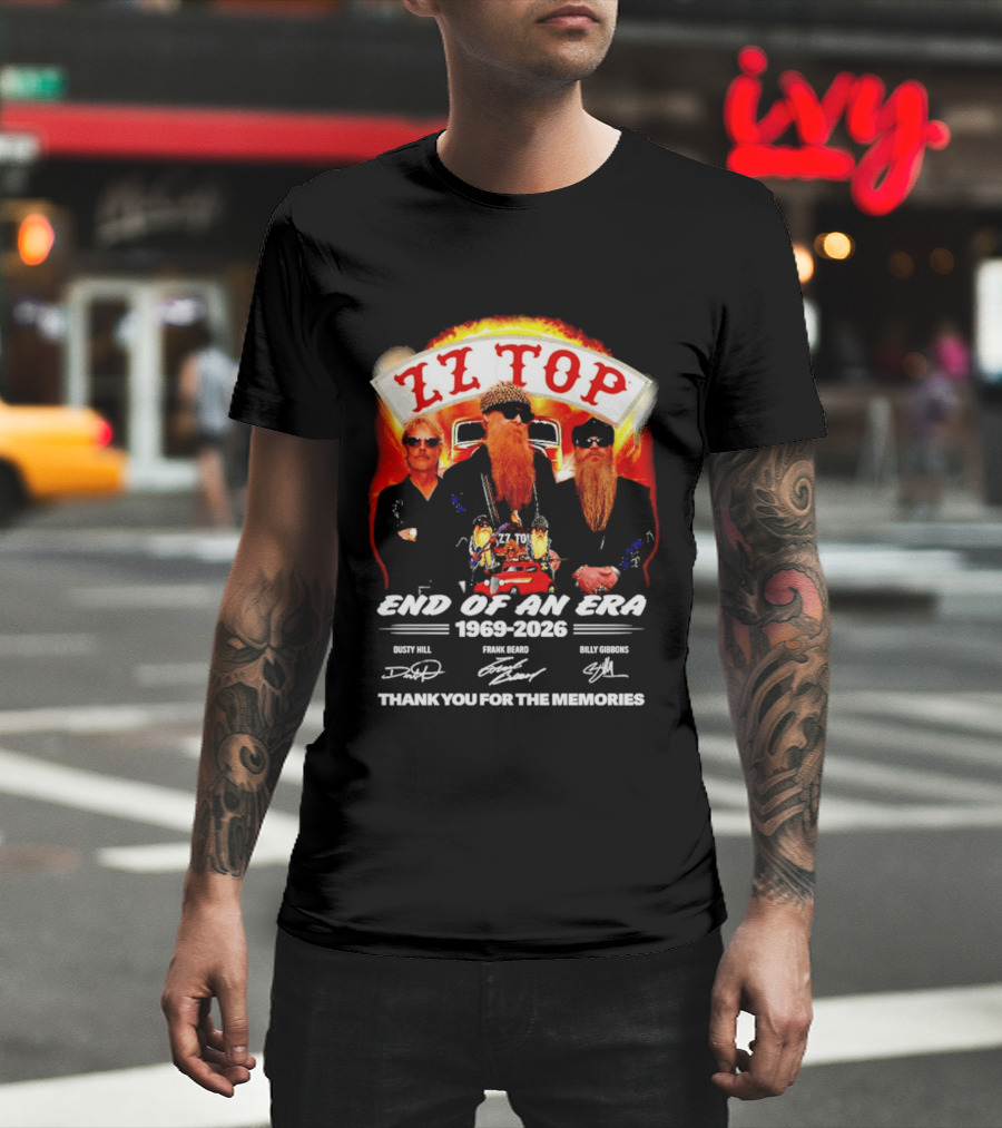 ZZ Top End Of An Era 1969 2026 Dusty Hill Frank Beard Billy Gibbons Thank You For The Memories T-Shirt
