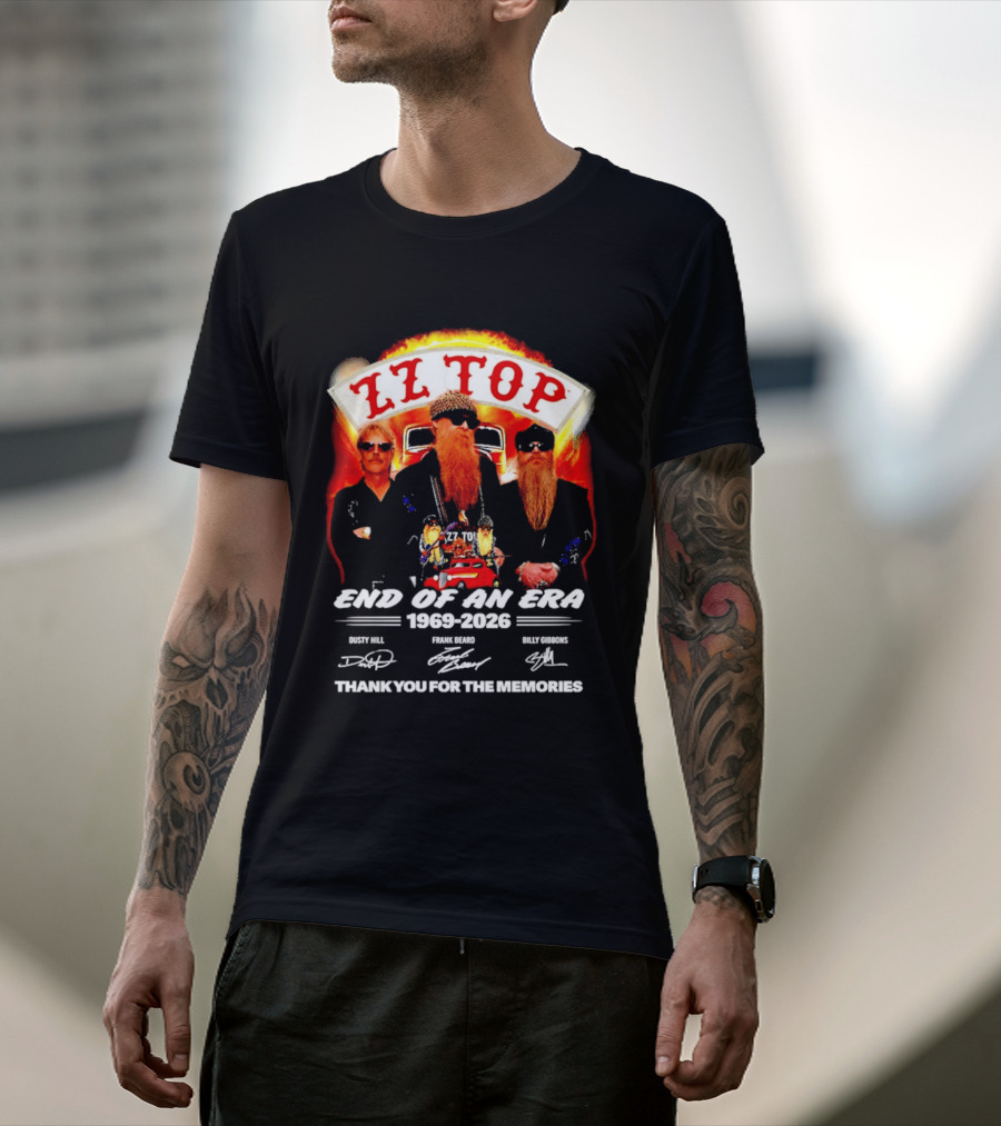 ZZ Top End Of An Era 1969 2026 Dusty Hill Frank Beard Billy Gibbons Thank You For The Memories T-Shirt