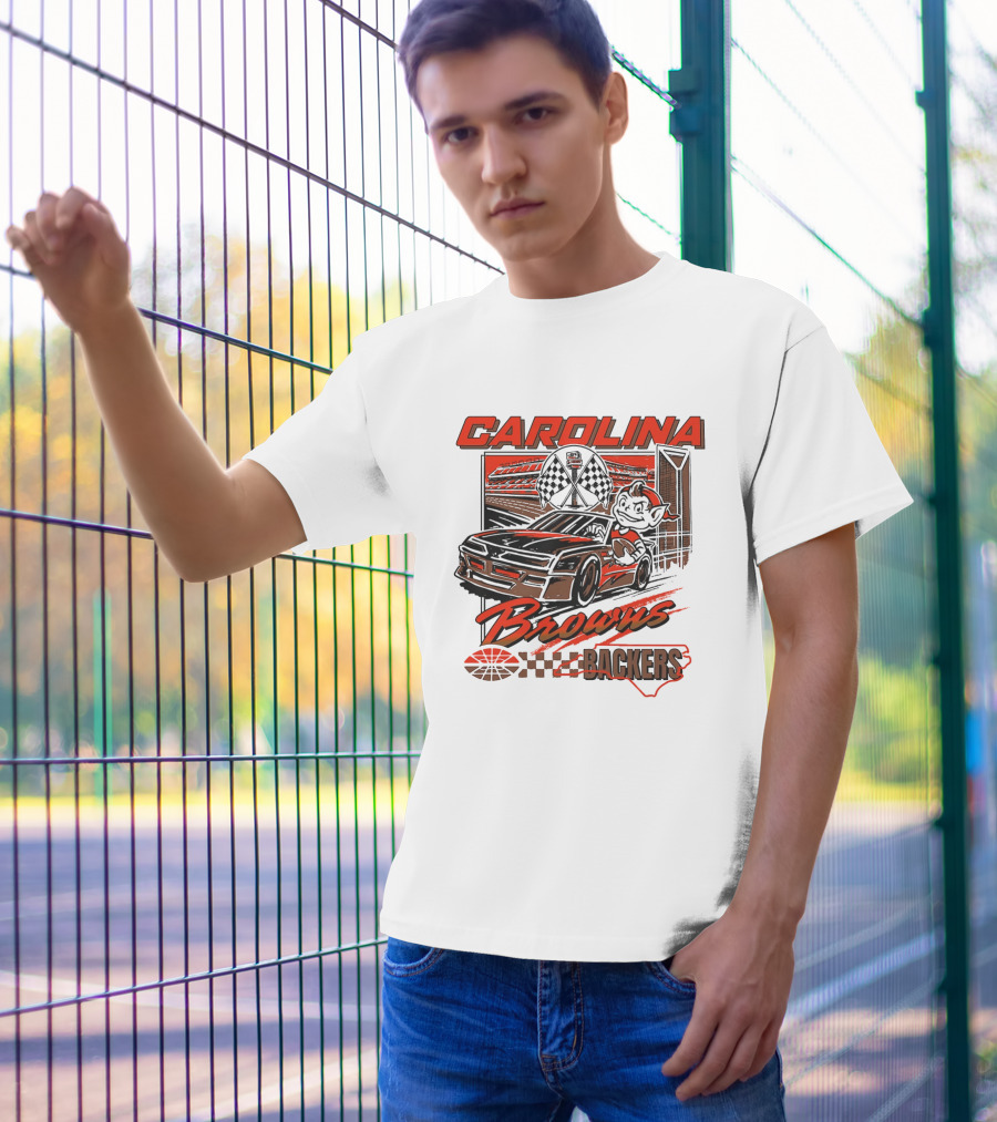 Carolina Browns Backers Racing Stadium Elf Car Checked Flag T-Shirt