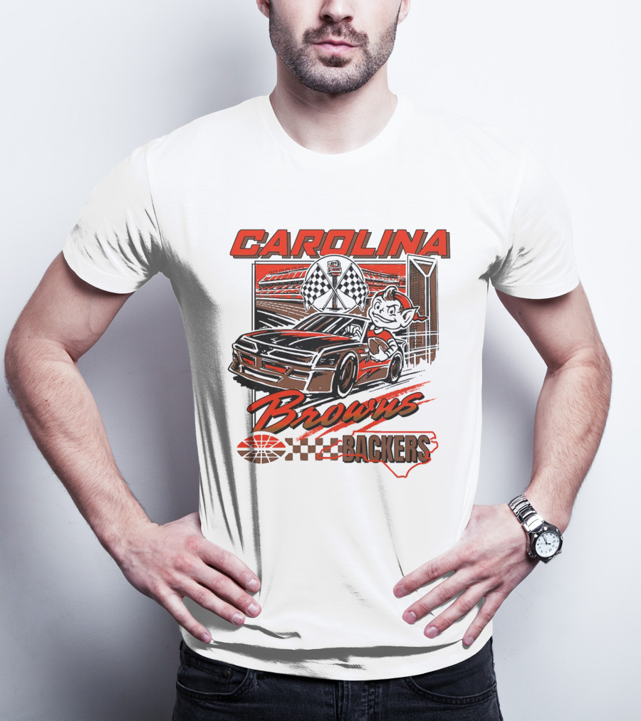 Carolina Browns Backers Racing Stadium Elf Car Checked Flag T-Shirt