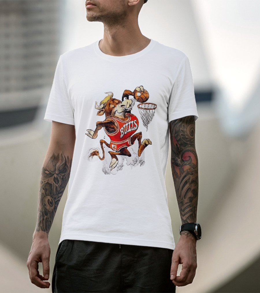 Chicago Bulls NBA Jack Davis Cartoon Caricature Dunking Basketball Hoop Sports Fanatic T-Shirt