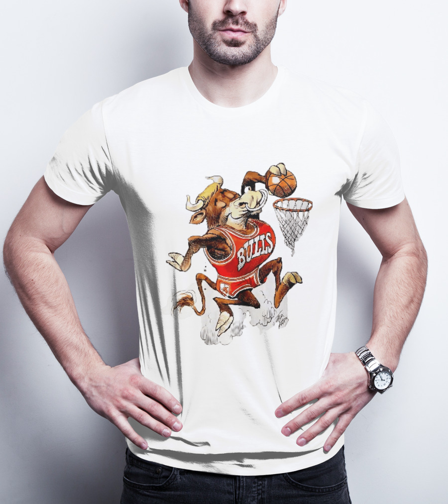 Chicago Bulls NBA Jack Davis Cartoon Caricature Dunking Basketball Hoop Sports Fanatic T-Shirt