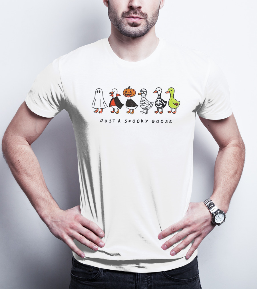 Ghost Vampire Pumpkin Mummy Skeleton Goose Just A Spooky Goose Halloween T-Shirt
