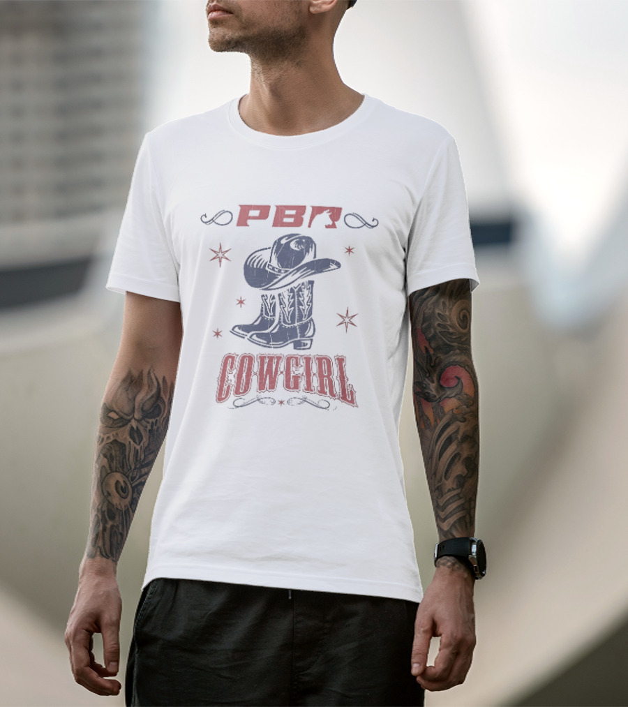 PBR Cowgirl Boots Hat Stars Western T-Shirt