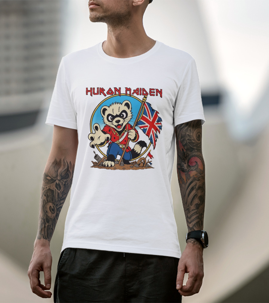 Huron Maiden Ferret Holding British Union Jack Flag T-Shirt