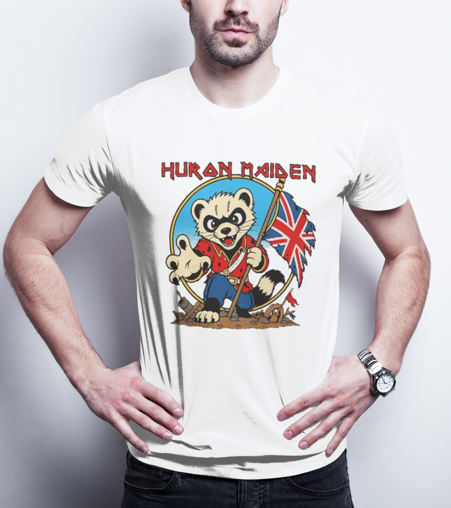 Huron Maiden Ferret Holding British Union Jack Flag T-Shirt