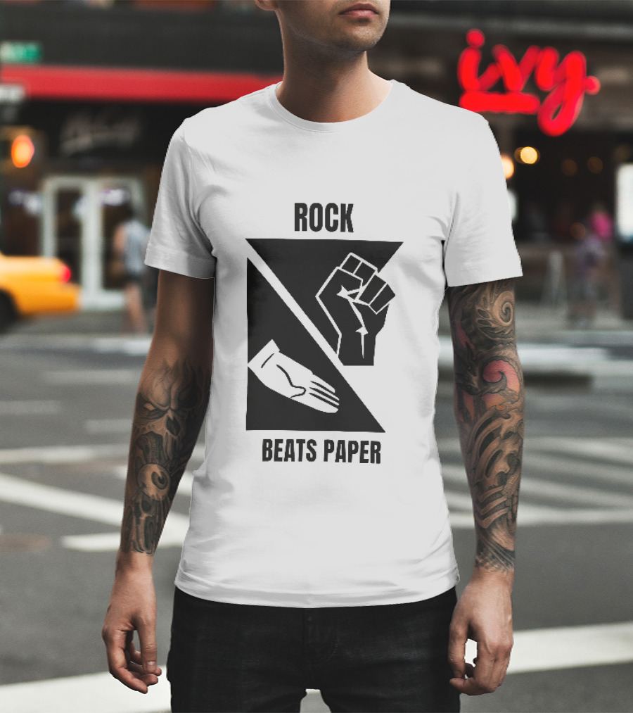 Rock Beats Paper Clenched Fist Open Palm Geometric Split T-Shirt