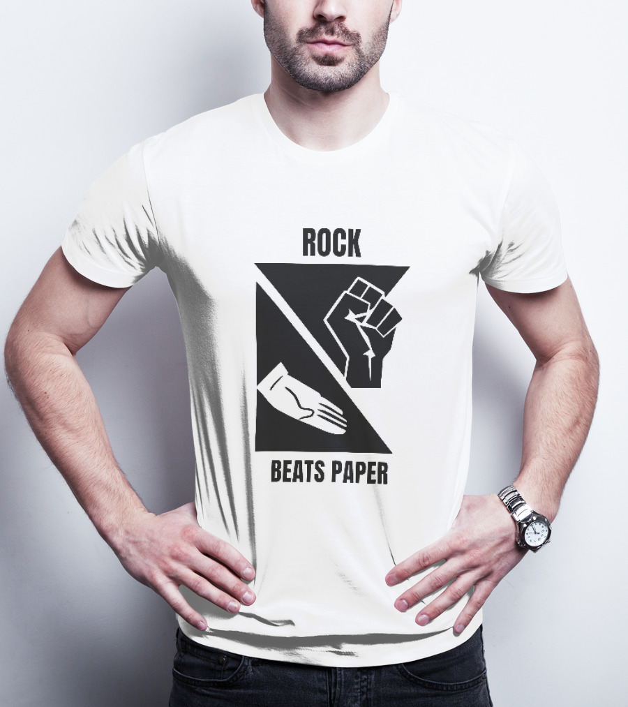 Rock Beats Paper Clenched Fist Open Palm Geometric Split T-Shirt