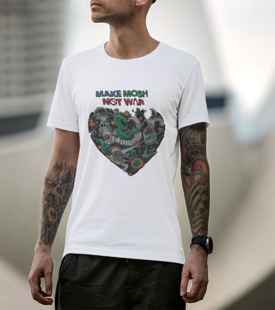 Make Mosh Not War Alien Astronauts Heart Explosion T-Shirt