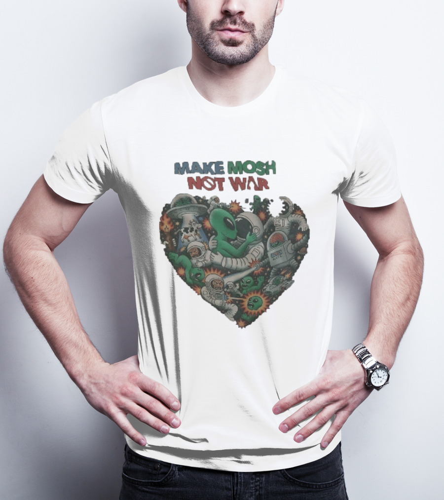 Make Mosh Not War Alien Astronauts Heart Explosion T-Shirt