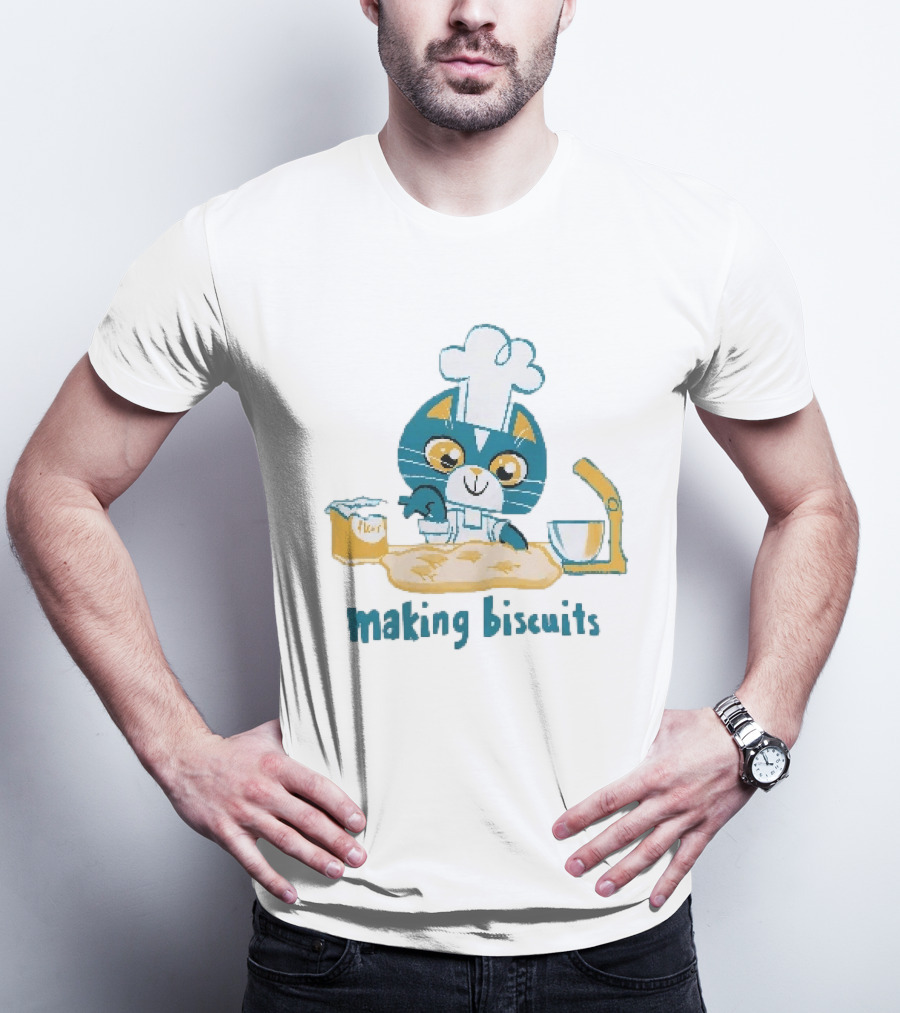 Cat Chef Making Biscuits Whiskers And Flour Cooking Fun T-Shirt