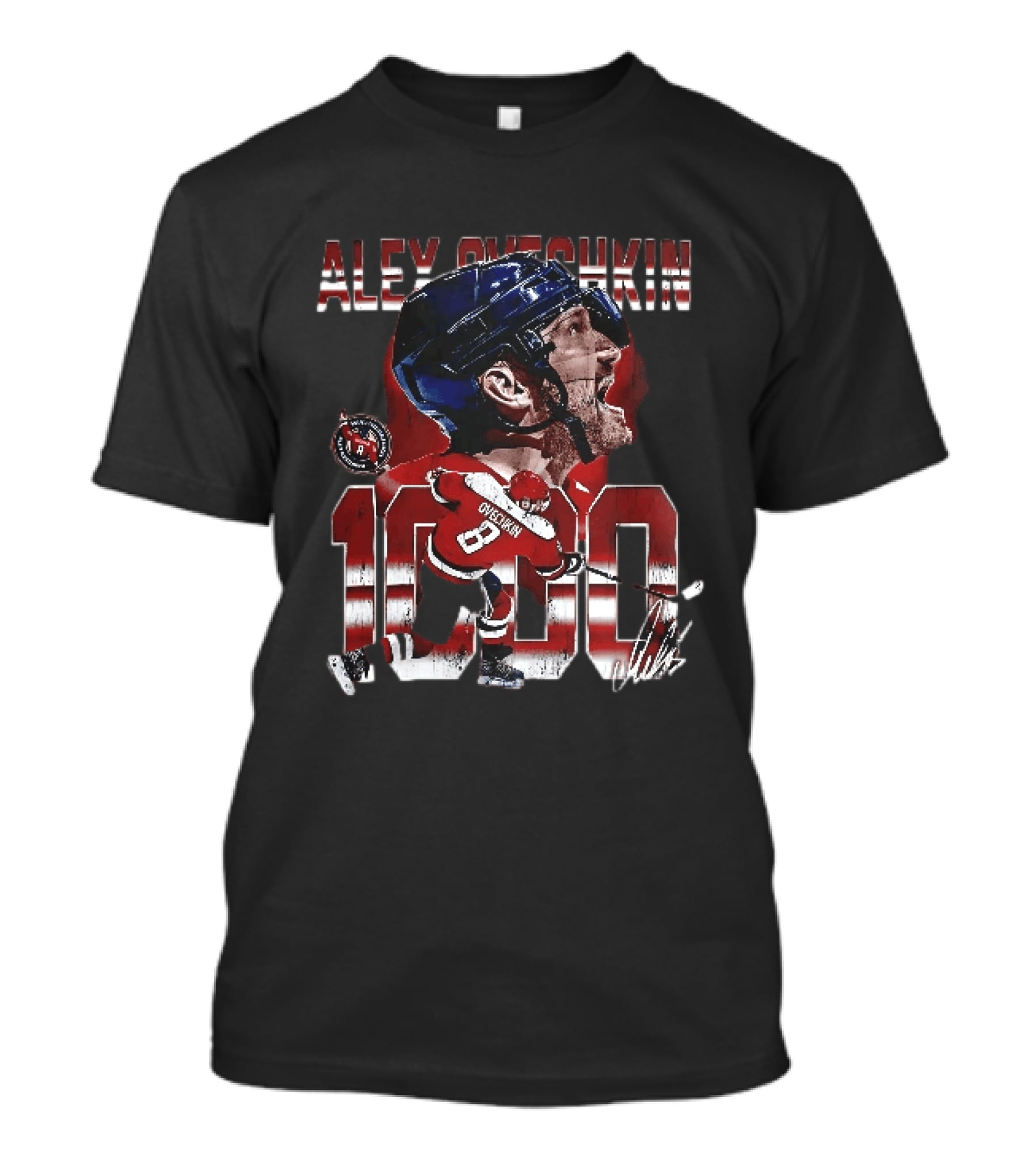 Alex Ovechkin 1000 Big Head Caricature Hockey Player Distressed T-Shirt