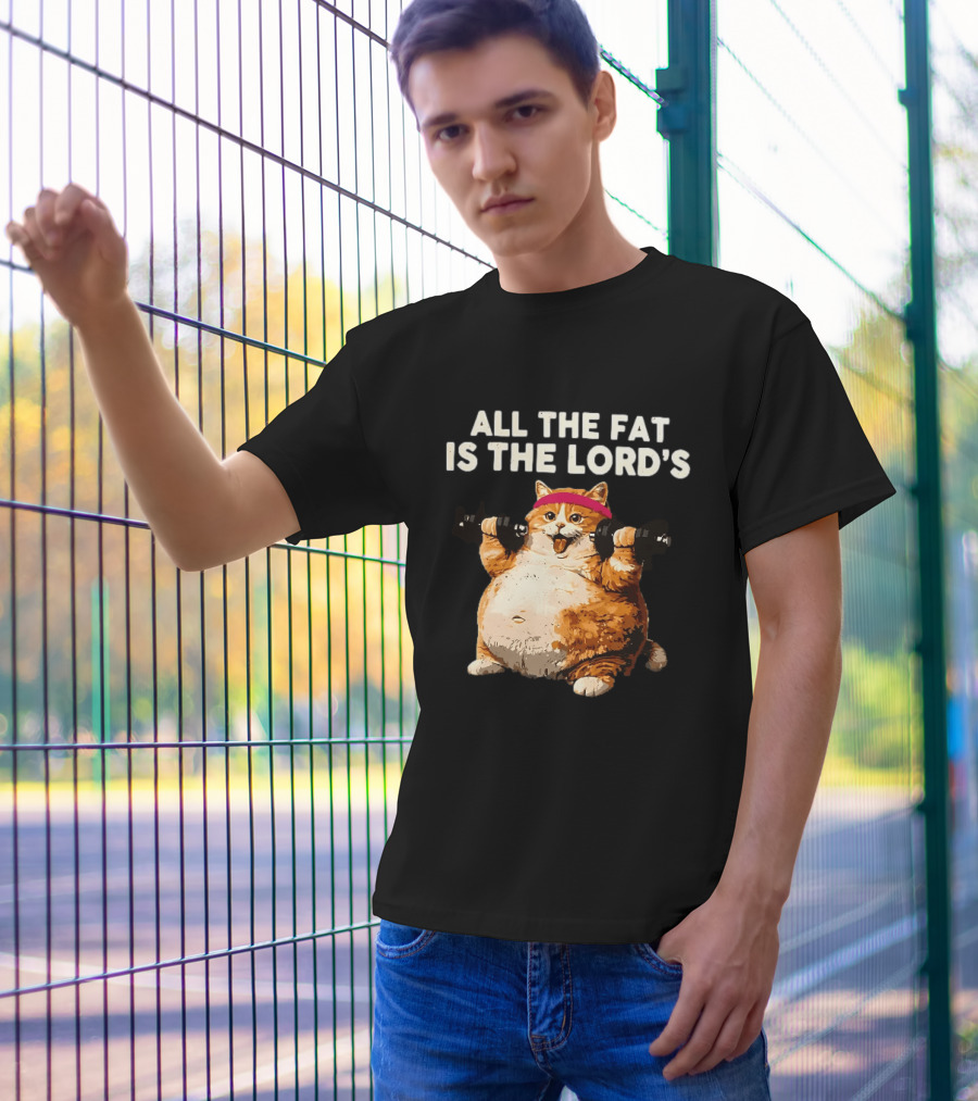 All The Fat Is The Lord's Leviticus 3 16 Orange Tabby Cat Dumbbells T-Shirt