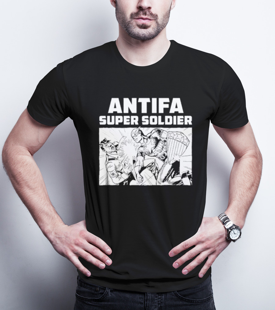 ANTIFA Super Soldier Punching Hitler Captain America T-Shirt