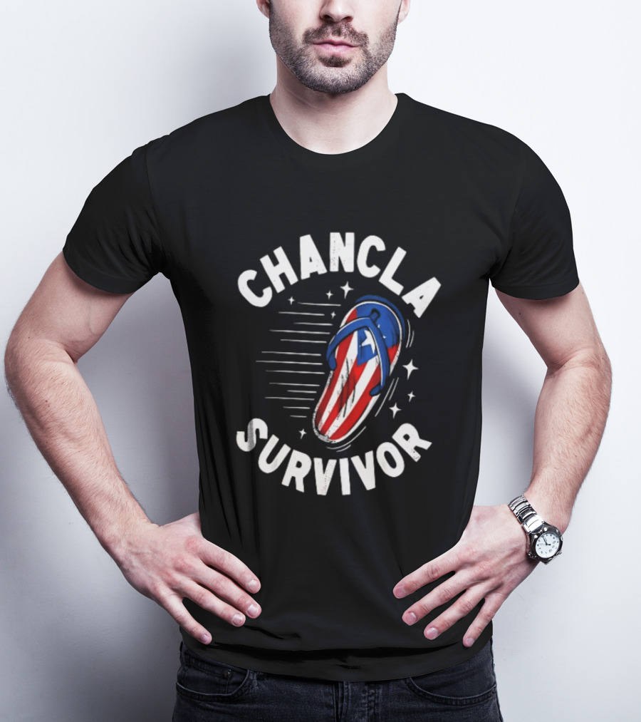 Chancla Survivor Puerto Rico Flag Flip Flop Novelty T-Shirt