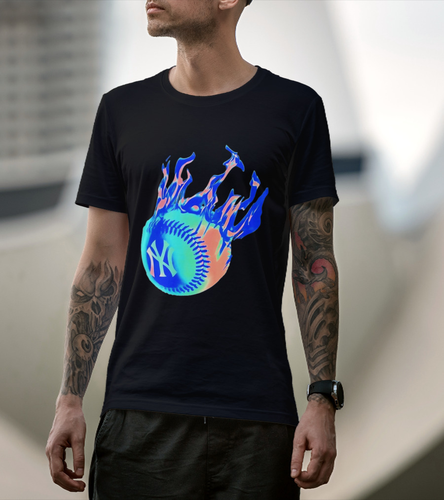 New York Yankees MLB Flaming Baseball Iconic Sports Team T-Shirt
