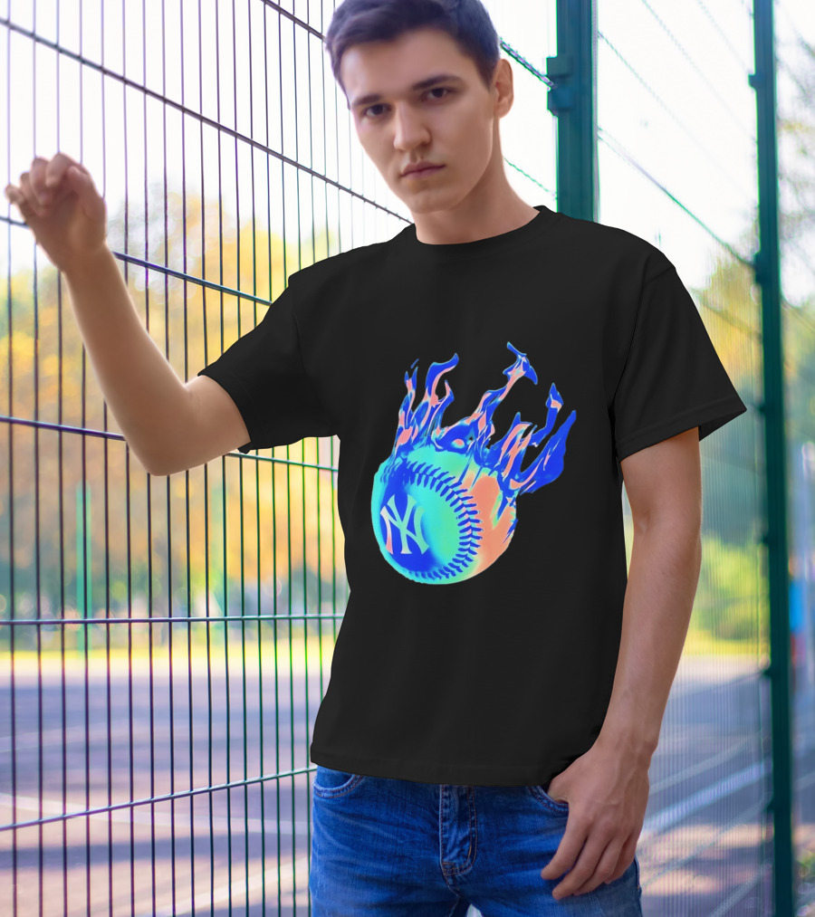 New York Yankees MLB Flaming Baseball Iconic Sports Team T-Shirt