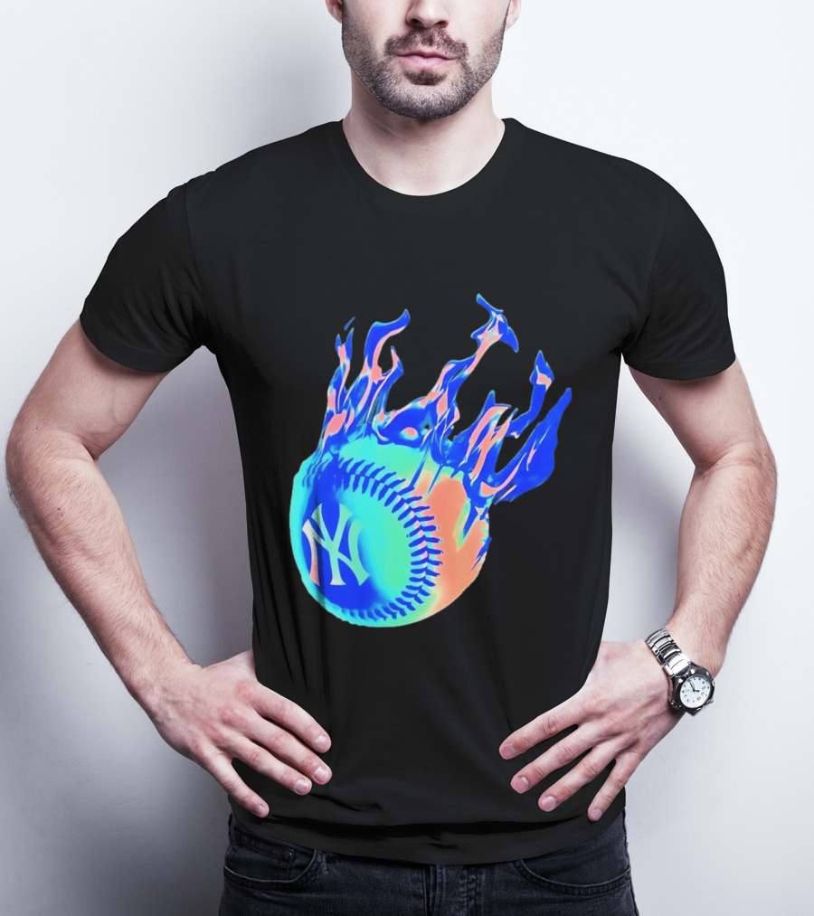 New York Yankees MLB Flaming Baseball Iconic Sports Team T-Shirt