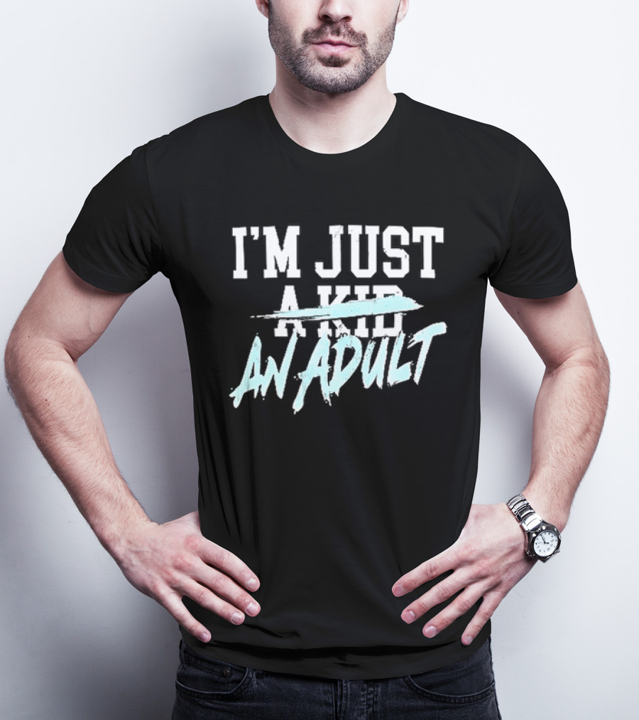 I'm Just A Kid An Adult Distressed Block Blue Paint Brush T-Shirt