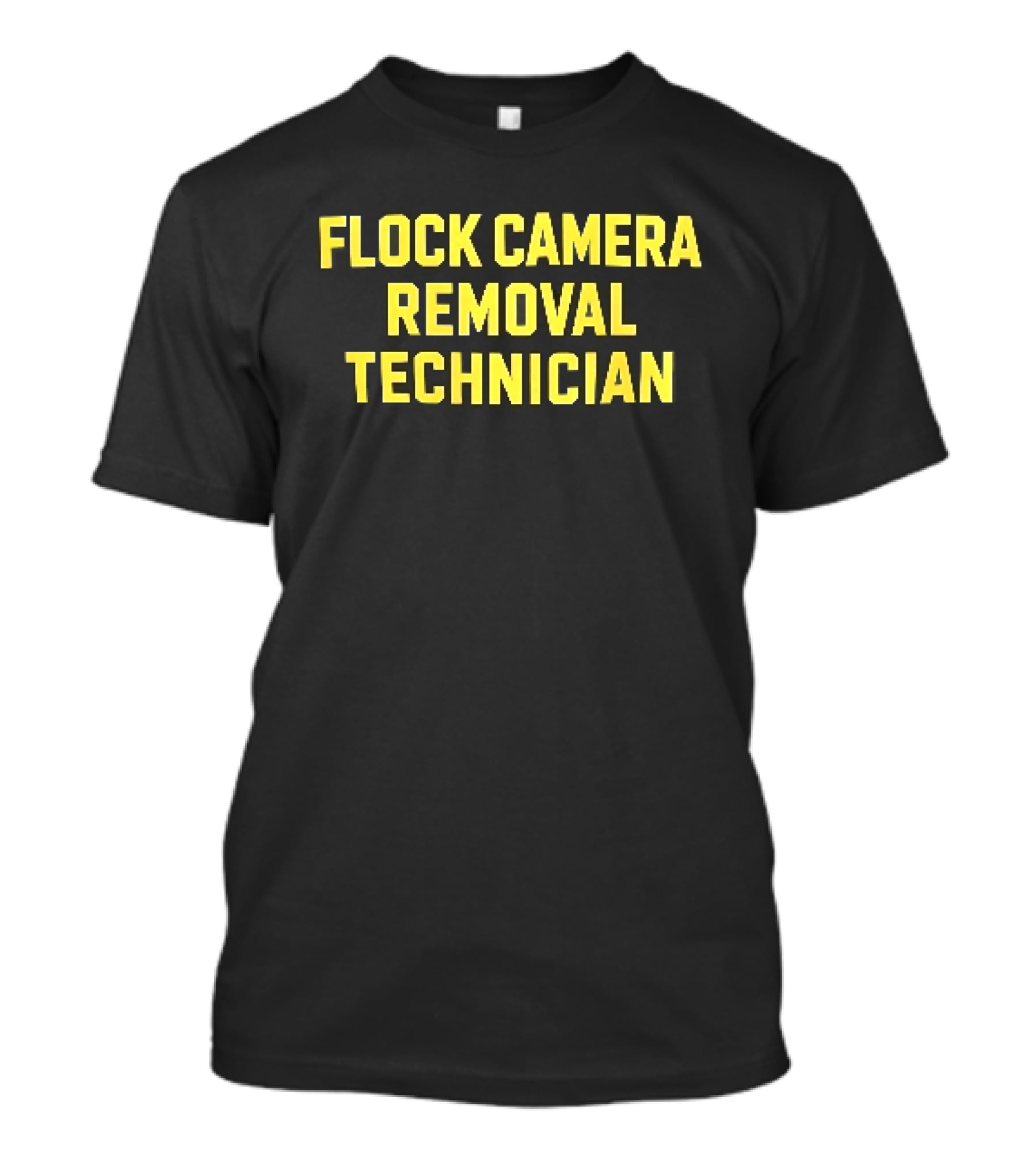Flock Camera Removal Technician Yellow Varsity Block T-Shirt