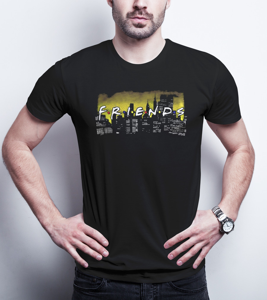 Friends Yellow Glowing New York City Skyline Night T-Shirt
