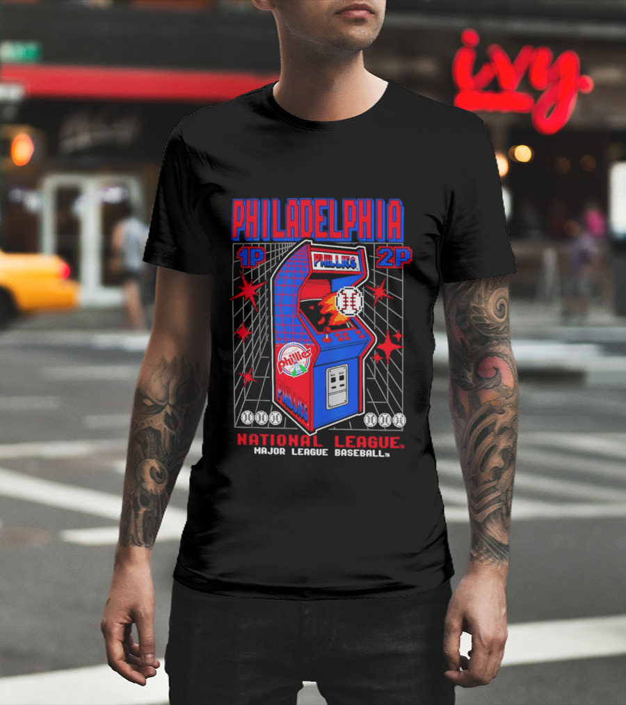 Philadelphia Phillies 1P 2P National League Major League Baseball Arcade T-Shirt