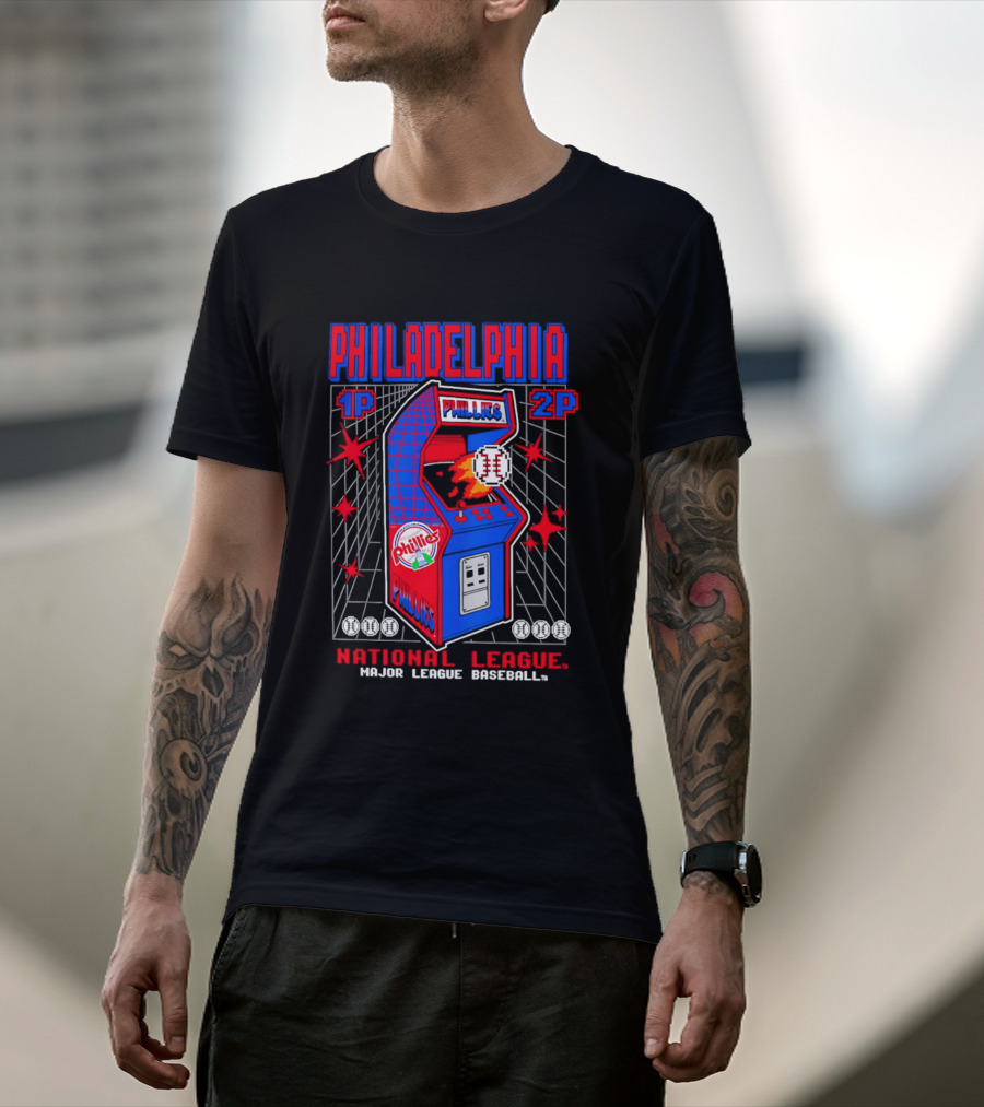 Philadelphia Phillies 1P 2P National League Major League Baseball Arcade T-Shirt