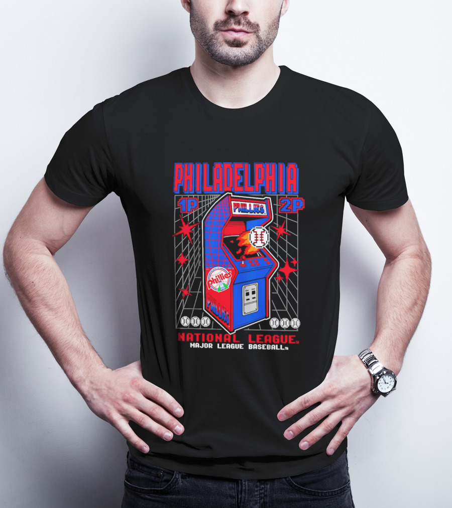 Philadelphia Phillies 1P 2P National League Major League Baseball Arcade T-Shirt