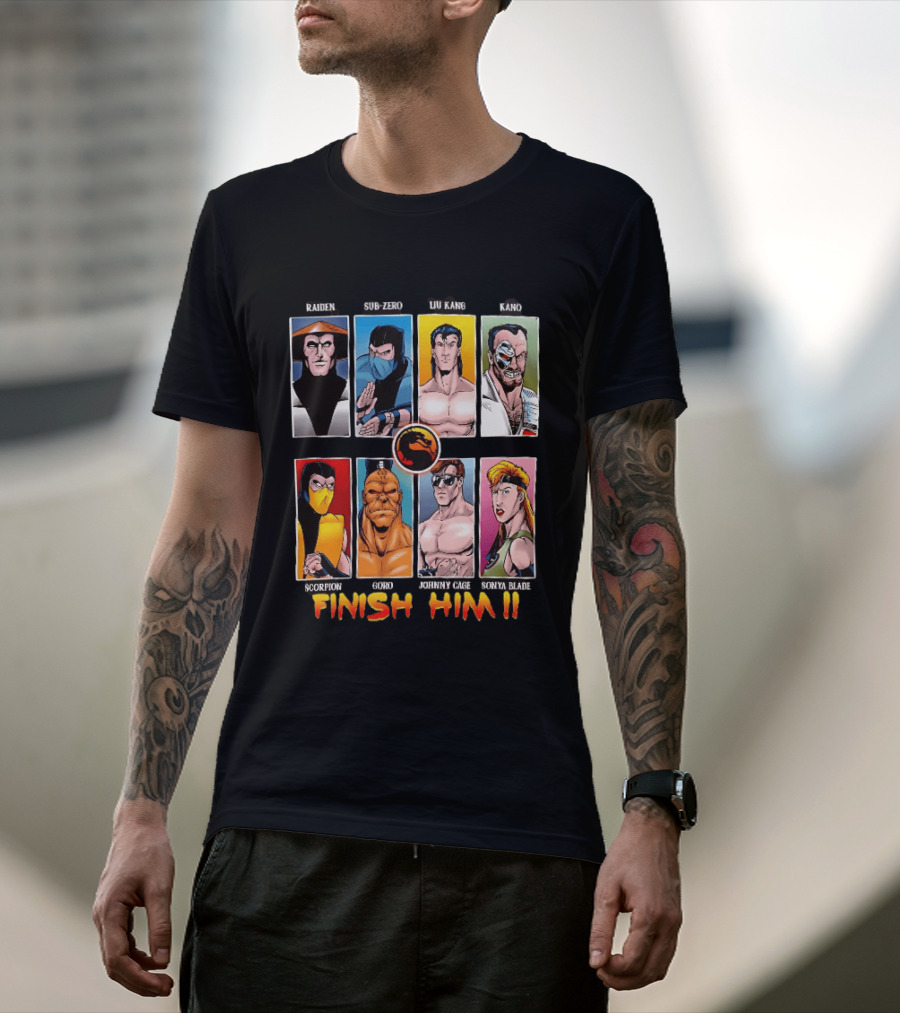 Raiden Sub Zero Liu Kang Kano Scorpion Goro Johnny Cage Sonya Blade Finish Him Mortal Kombat T-Shirt